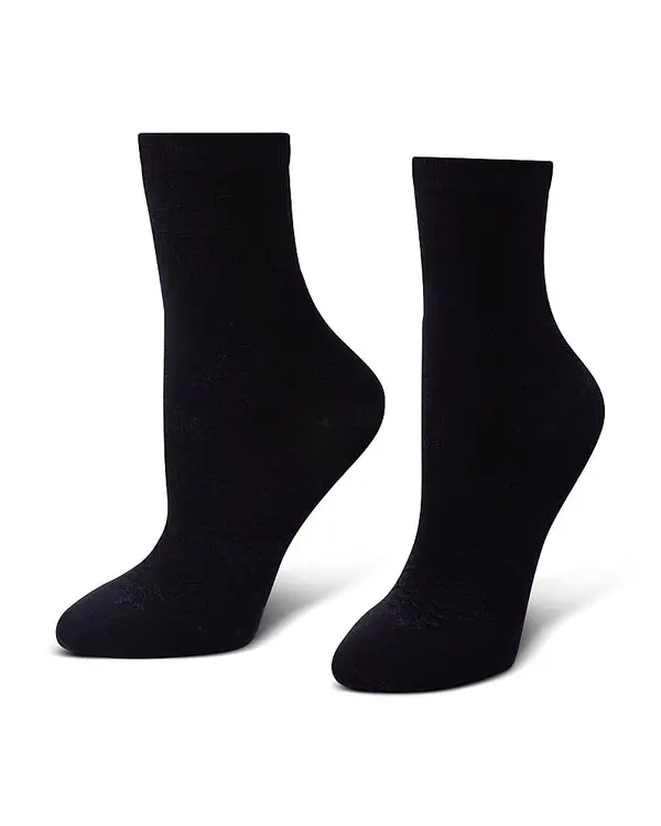Hue Textured Floral Crew Socks - Black