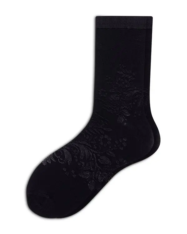 Hue Textured Floral Crew Socks