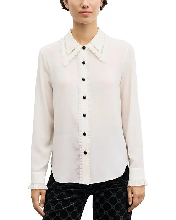 Gerard Darel Loren Silk Lace Trim Blouse