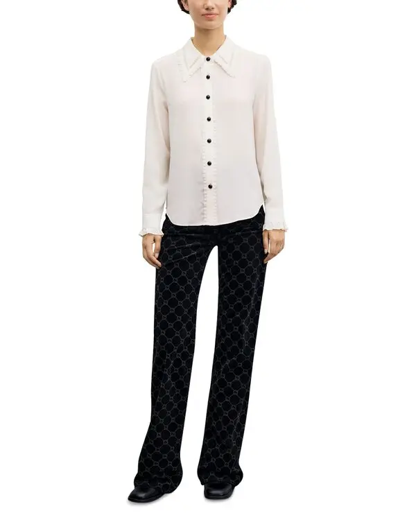 Gerard Darel Loren Silk Lace Trim Blouse