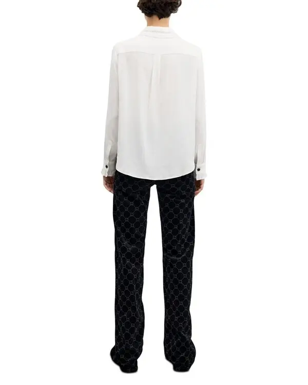Gerard Darel Loren Silk Lace Trim Blouse