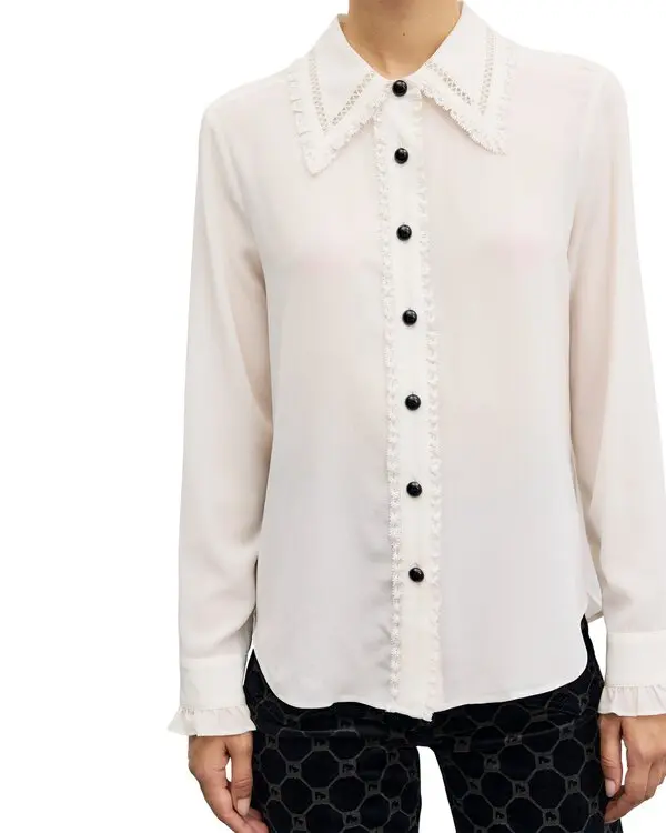 Gerard Darel Loren Silk Lace Trim Blouse