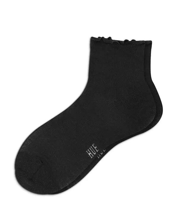 Hue Ruffle Edge Ankle Socks - Black