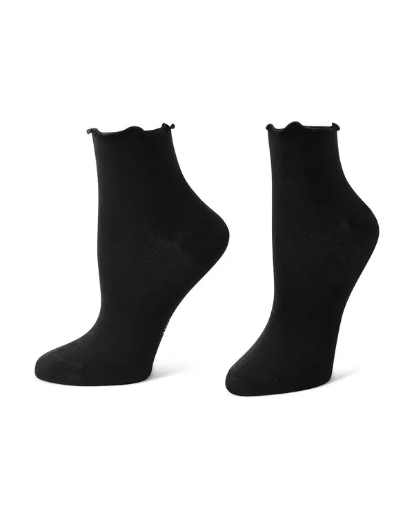 Hue Ruffle Edge Ankle Socks - Black