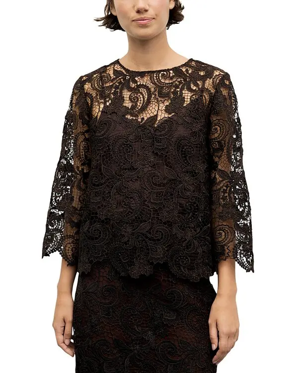 Gerard Darel Lace 3/4 Sleeve Blouse - Brown