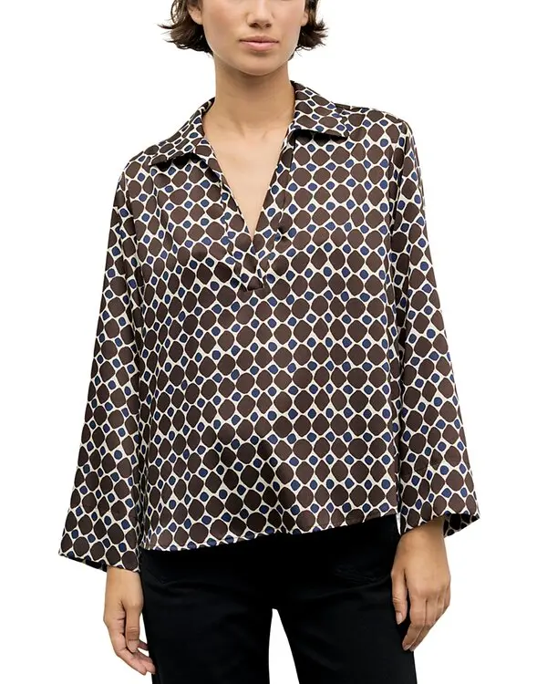 Gerard Darel Printed Open Collar Blouse
