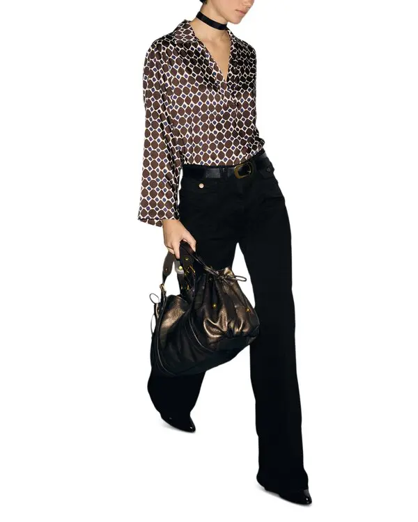 Gerard Darel Printed Open Collar Blouse