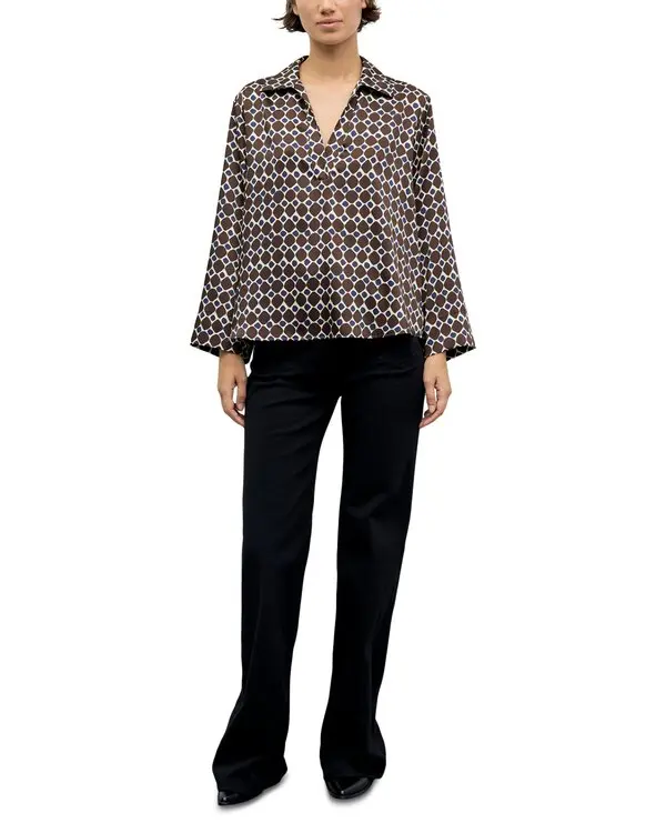 Gerard Darel Printed Open Collar Blouse