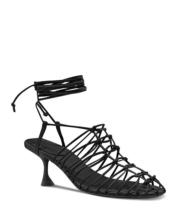 Proenza Schouler Tee Knot Strappy Leather Mid Heel Sandals - Black