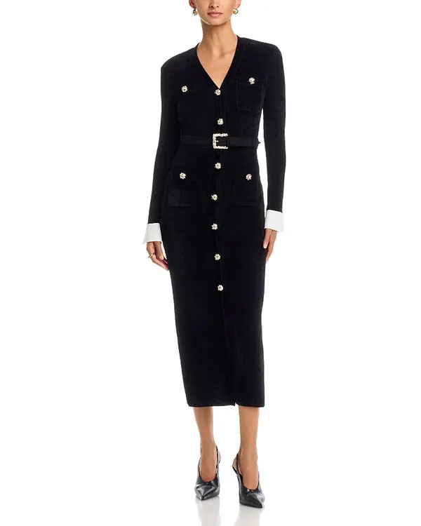 SELF-PORTRAIT Chenille Knit Midi Dress With Button Detailing