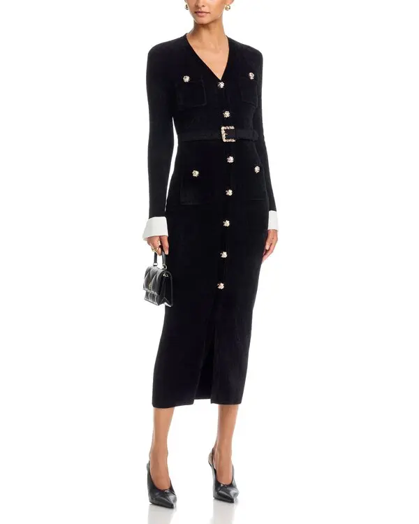 SELF-PORTRAIT Chenille Knit Midi Dress With Button Detailing