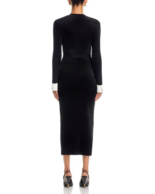 SELF-PORTRAIT Chenille Knit Midi Dress With Button Detailing