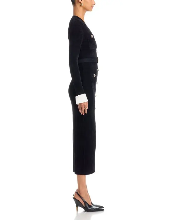SELF-PORTRAIT Chenille Knit Midi Dress With Button Detailing