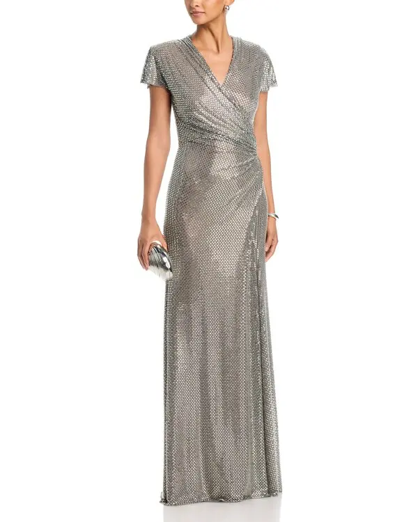 SELF-PORTRAIT Rhinestone Mesh Wrap Maxi Dress