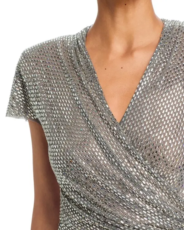 SELF-PORTRAIT Rhinestone Mesh Wrap Maxi Dress