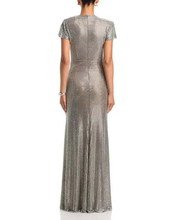 SELF-PORTRAIT Rhinestone Mesh Wrap Maxi Dress