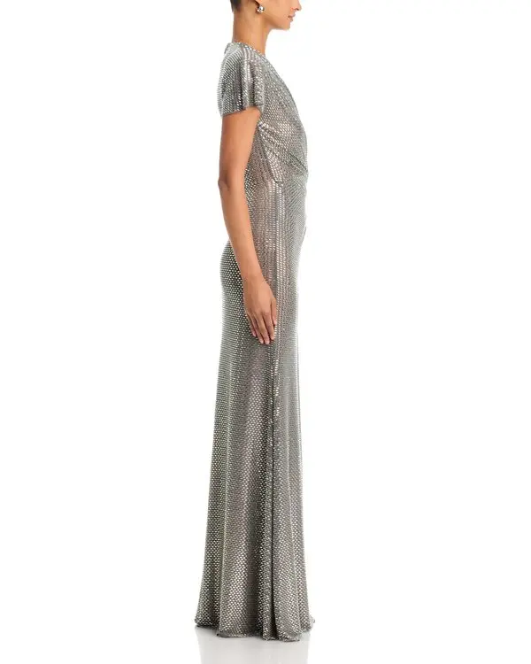 SELF-PORTRAIT Rhinestone Mesh Wrap Maxi Dress