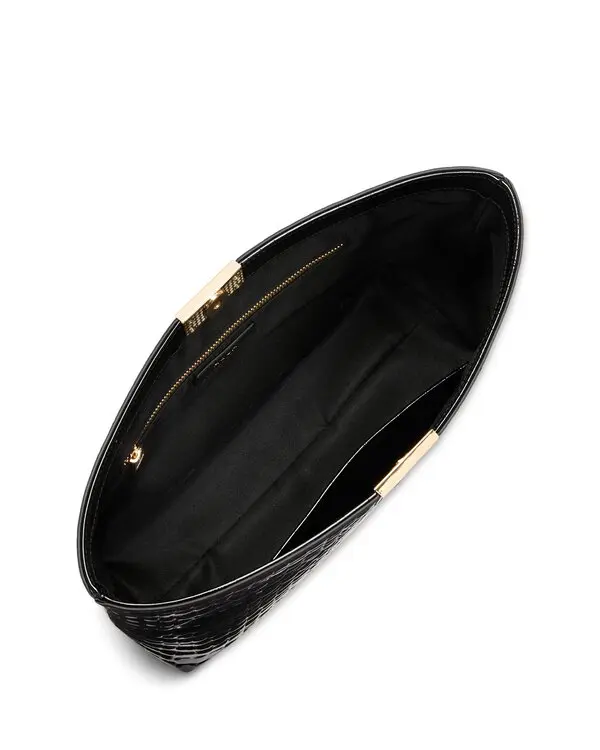 Aqua Medium Croc Embossed Patent Leather Clutch Exclusive - Black