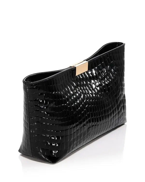 Aqua Medium Croc Embossed Patent Leather Clutch Exclusive - Black