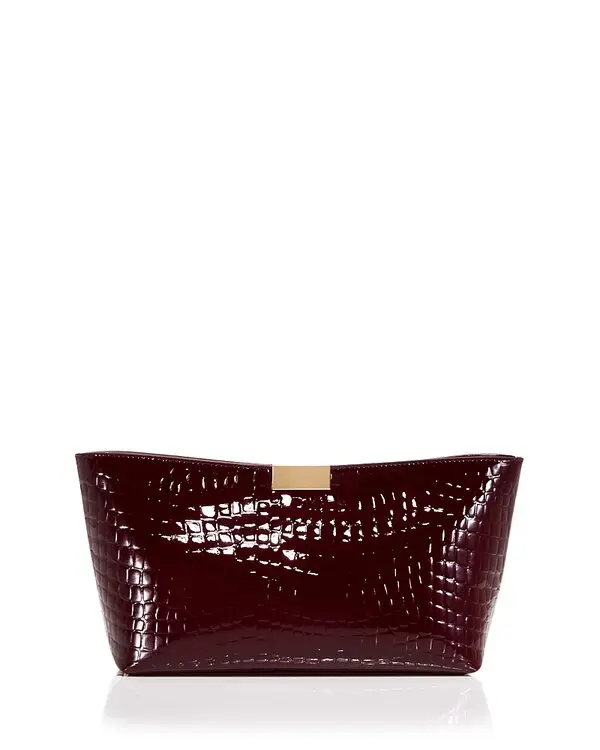 Aqua Medium Croc Embossed Patent Leather Clutch - Red