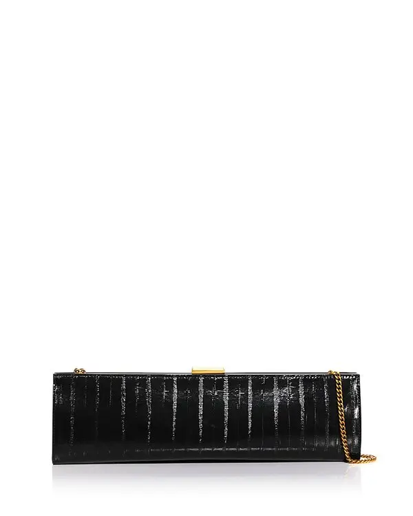 Aqua Small Embossed Leather East West Clutch Exclusive - Black