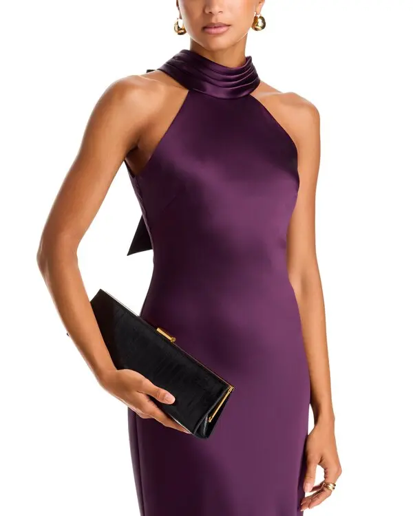 Aqua Small Embossed Leather East West Clutch Exclusive - Black