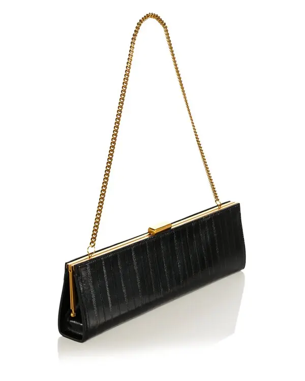 Aqua Small Embossed Leather East West Clutch Exclusive - Black