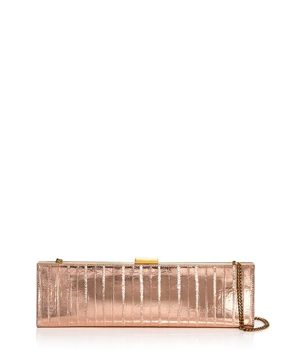 Aqua Small Embossed Leather East West Clutch - Gold
