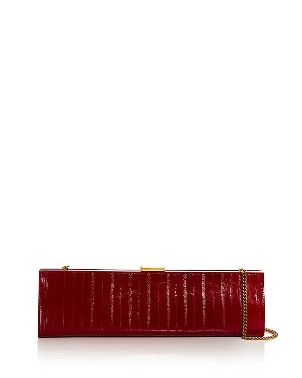 Aqua Small Embossed Leather East West Clutch - Red Eel