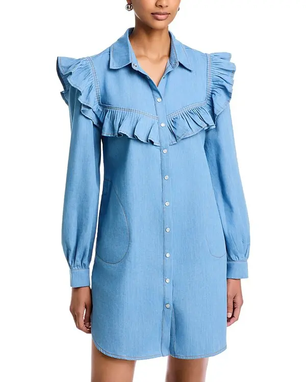 AREA STARS Parker Ruffled Denim Shirt Dress