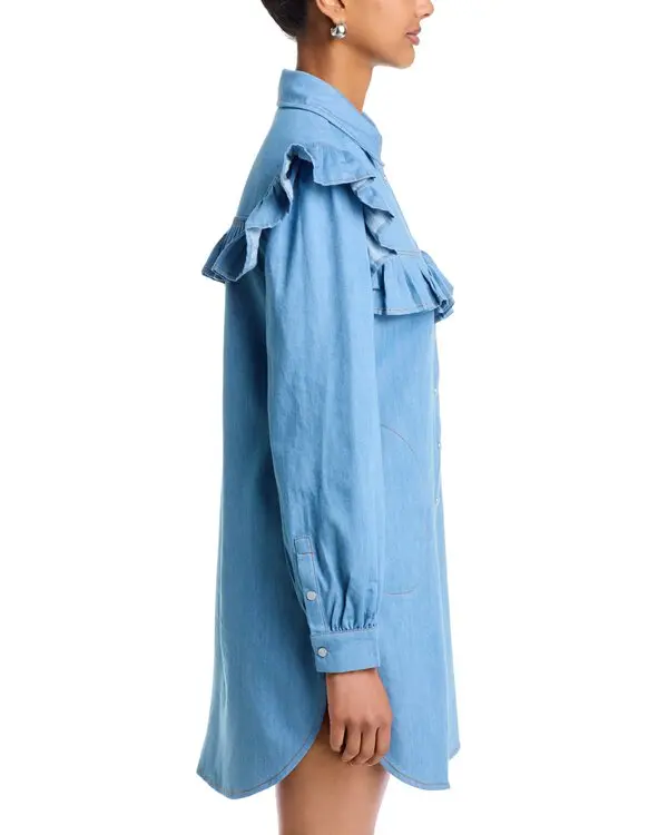 AREA STARS Parker Ruffled Denim Shirt Dress
