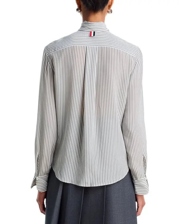Thom Browne Silk Striped Blouse With Tie Detail