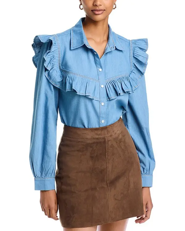 AREA STARS Ruffled Denim Shirt
