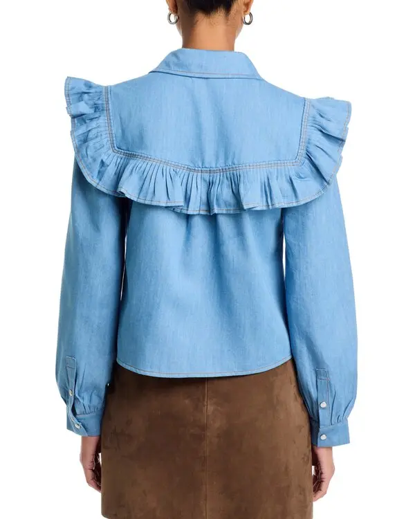 AREA STARS Ruffled Denim Shirt