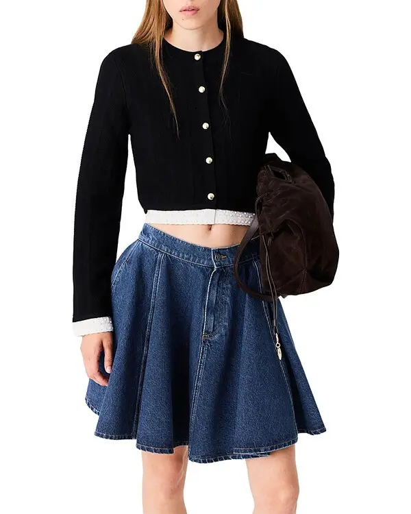 Maje Contrast Trim Long Sleeve Cardigan