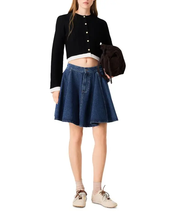 Maje Contrast Trim Long Sleeve Cardigan