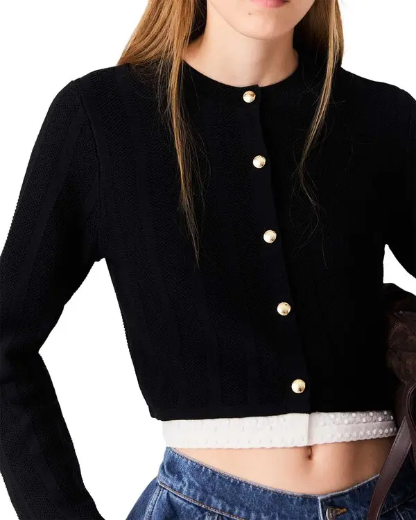 Maje Contrast Trim Long Sleeve Cardigan