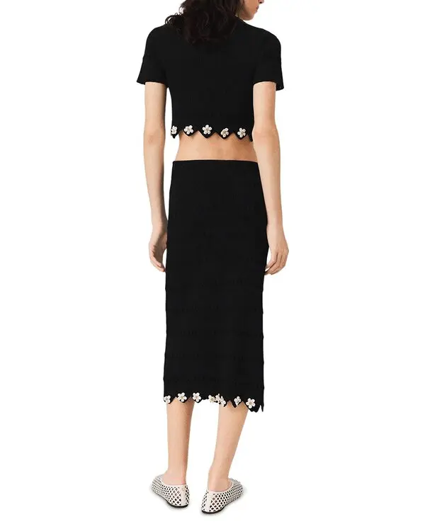 Maje Jipearl Jeweled Flowers Knit Skirt