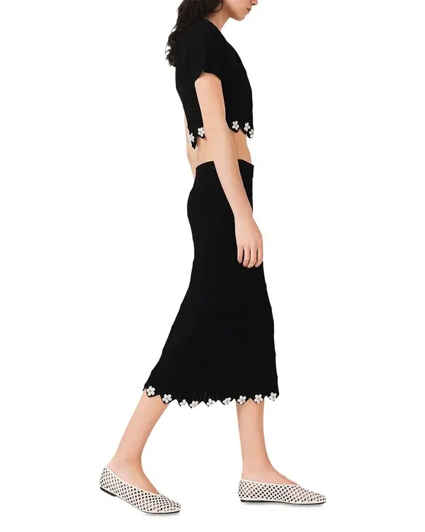 Maje Jipearl Jeweled Flowers Knit Skirt
