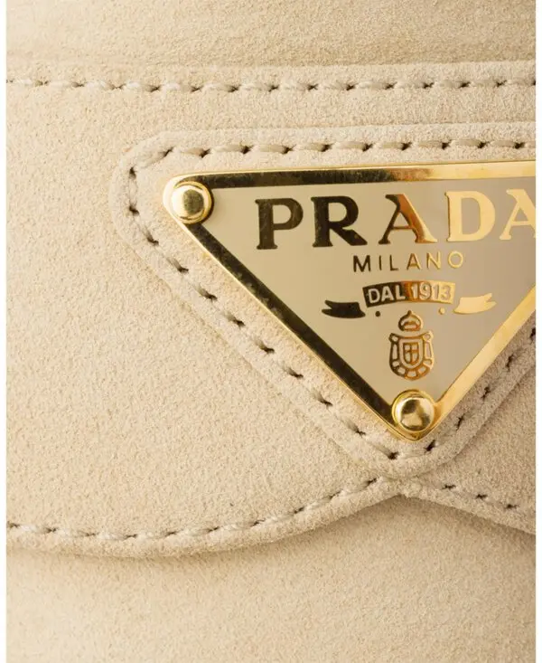 Prada Suede Leather Loafers With Gold Tone Detail - Neutral