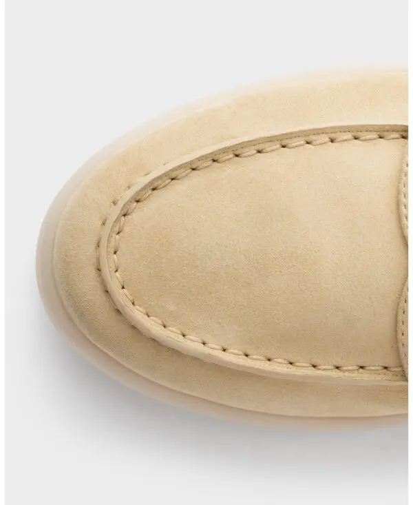 Prada Suede Leather Loafers With Gold Tone Detail - Neutral