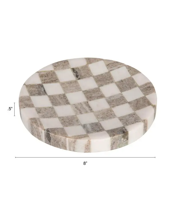 OLIVE GROVE Round Marble Checkered Cheese And Serving Tray