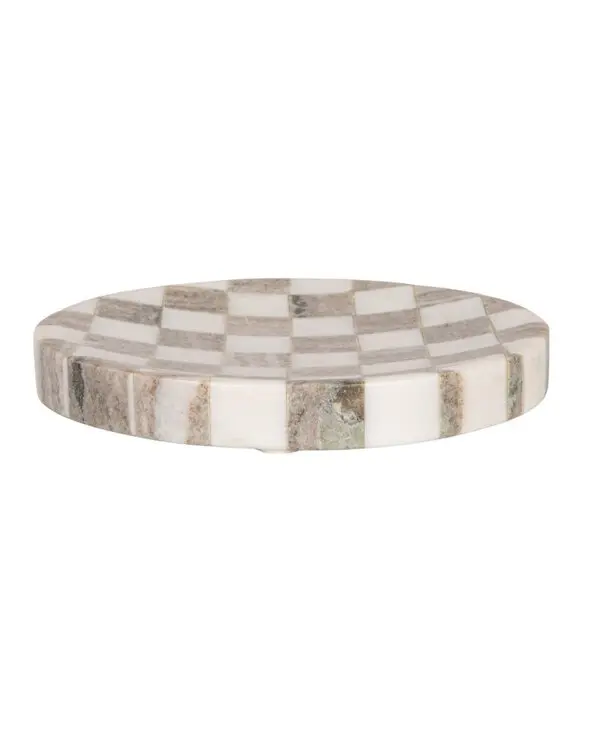 OLIVE GROVE Round Marble Checkered Cheese And Serving Tray