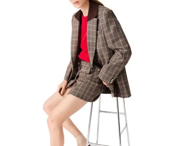 Maje Vapimi Removable Collar Check Jacket