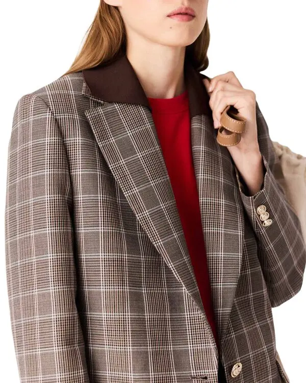 Maje Vapimi Removable Collar Check Jacket