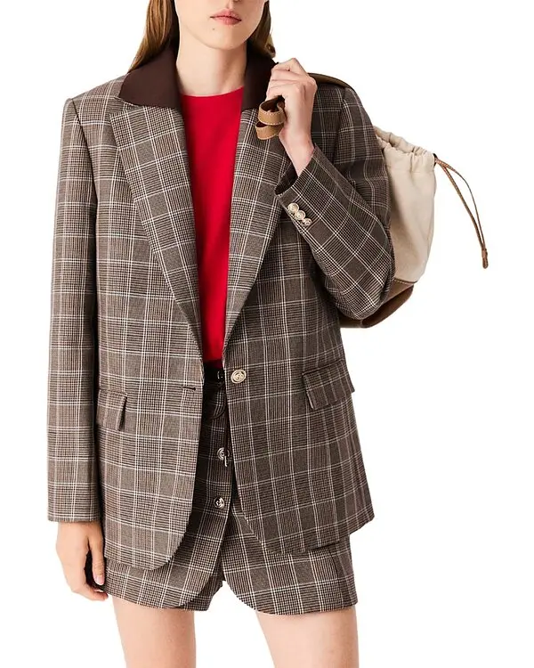 Maje Vapimi Check Blazer With Removable Collar
