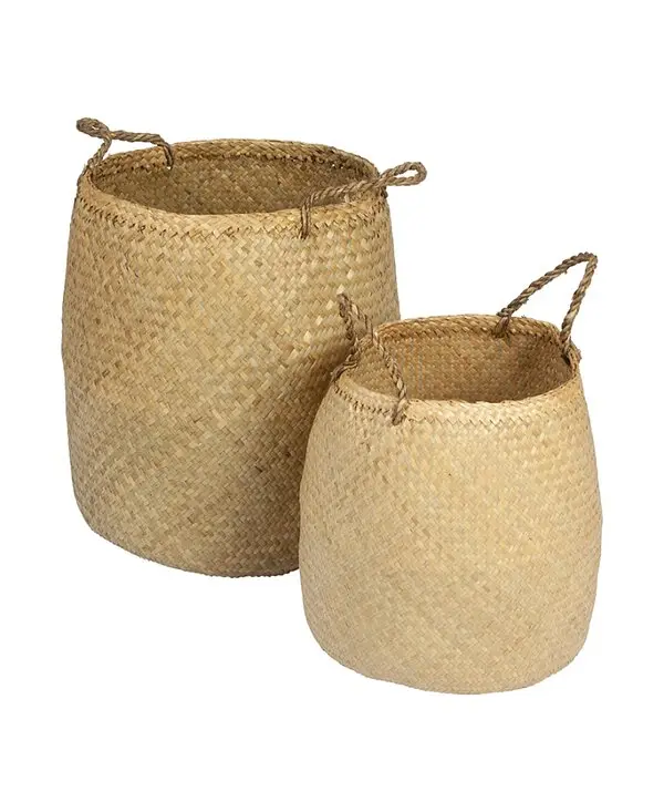 OLIVE GROVE Round Seagrass Storage Baskets With Handles, Set Of 2