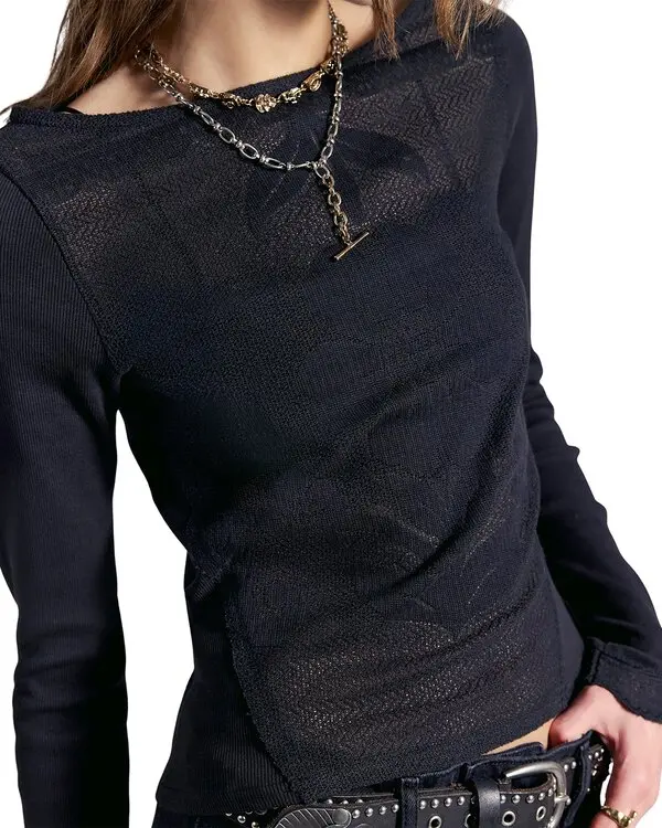 Free People Delilah Pointelle Top - Black