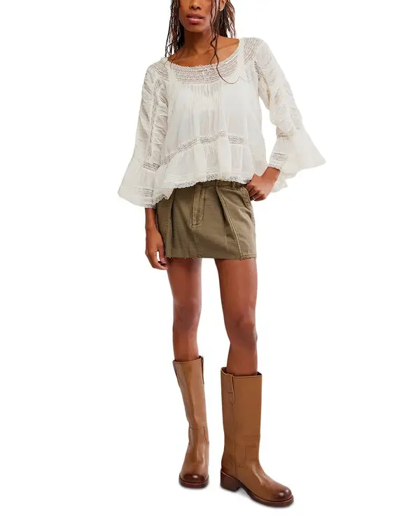Free People Romantic Ruffled Lace Trim Blouse