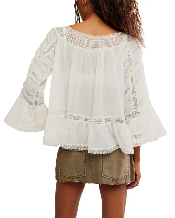 Free People Romantic Ruffled Lace Trim Blouse